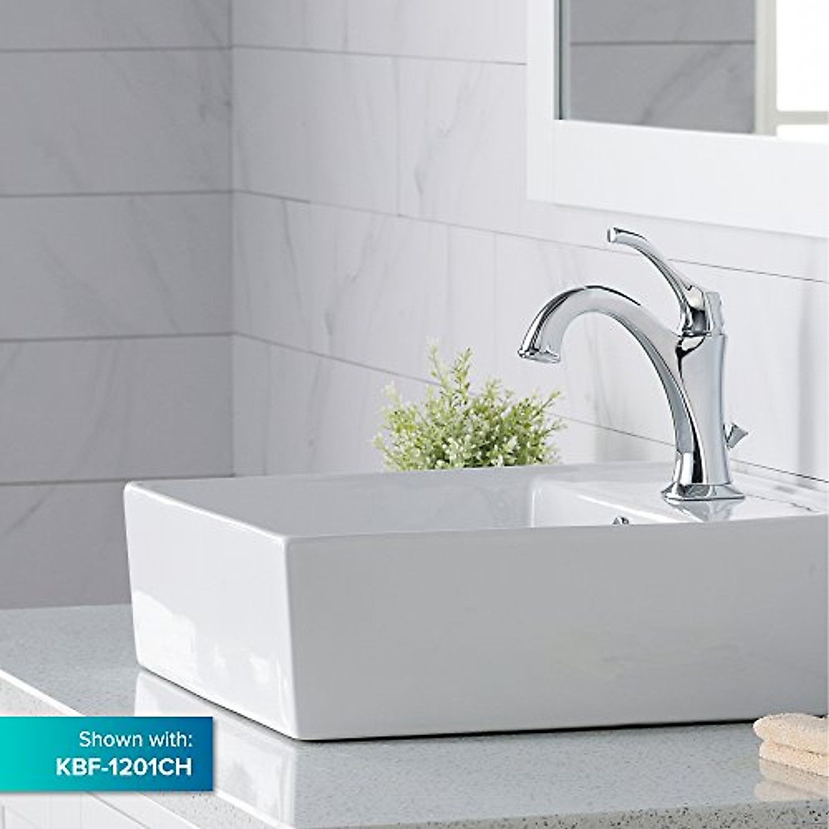 Kraus KCV-150 Elavo Square Vessel Porcelain Ceramic Bathroom Sink with Overflow, 18 1/2, 18.63, White