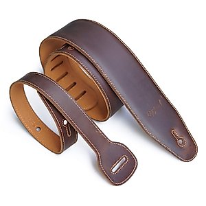 Jeereal Full Grain Genuine Padded Leather Guitar Strap (2.75inches Width) for Electric, Acoustic, and Bass Guitars (Red Brown)