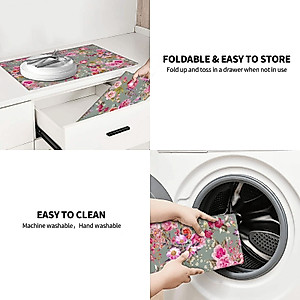 Flower Floral Absorbent Dish Drying Mat XL Pink Kitchen Counter Mat 18 x 24 Microfiber Drying Pad Large