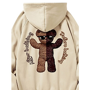 Floerns Men's Long Sleeve Lightweight Drawstring Letter Print Graphic Hoodies Sweatshirt Tops Apricot Cartoon L