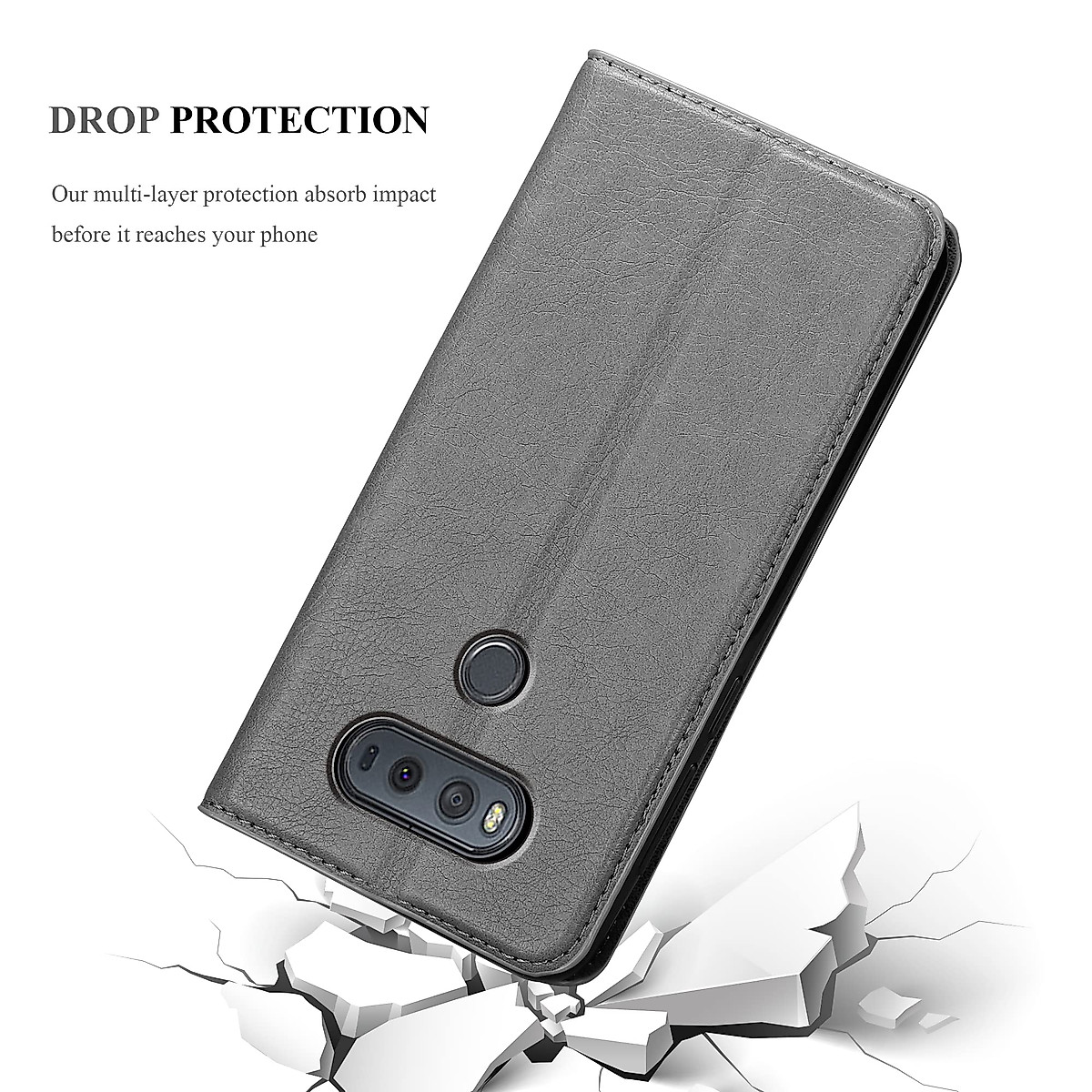 Cadorabo Book Case Compatible with LG V20 in Titanium Grey - with Magnetic Closure, Stand Function and Card Slot - Wallet Etui Cover Pouch PU Leather Flip