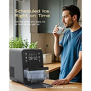 ecozy Nugget Ice Maker Countertop, Intuitive Ergonomic EcoScreen with One-Touch Timer, 33Lbs/24H Pebble Ice Maker Machine, Pull-Out Ice Basket with 3Lbs Storage, Self-Cleaning for Drinks & Cocktails