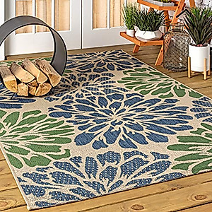 JONATHAN Y SMB110B-4 Zinnia Modern Floral Textured Weave Indoor Outdoor Area-Rug Bohemian Coastal Easy-Cleaning Bedroom Kitchen Backyard Patio Non Shedding, 4 X 6, Navy/Green