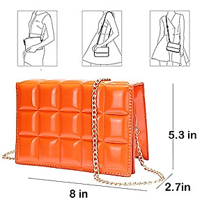 YDSIII Orange Purse Mini for Women Fashion Vintage Shoulder Bag Square Lattice with Removable Chain