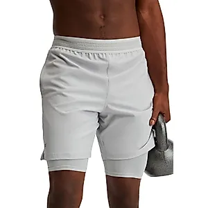 Fabletics Men's The Fundamental Short (Lined), Workout, Running, Training, Gym, Yoga, Ultra Lightweight, Athletic, 7" Inseam, XXL, Mineral Grey