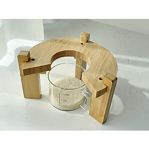 GIVEROO Rice Dispenser, Rice Storage Container：Flour and Cereal Container with Airtight Lid and Wooden Stand, Glass Food Storge Container for Kitchen Organization and Pantry Store (5L)