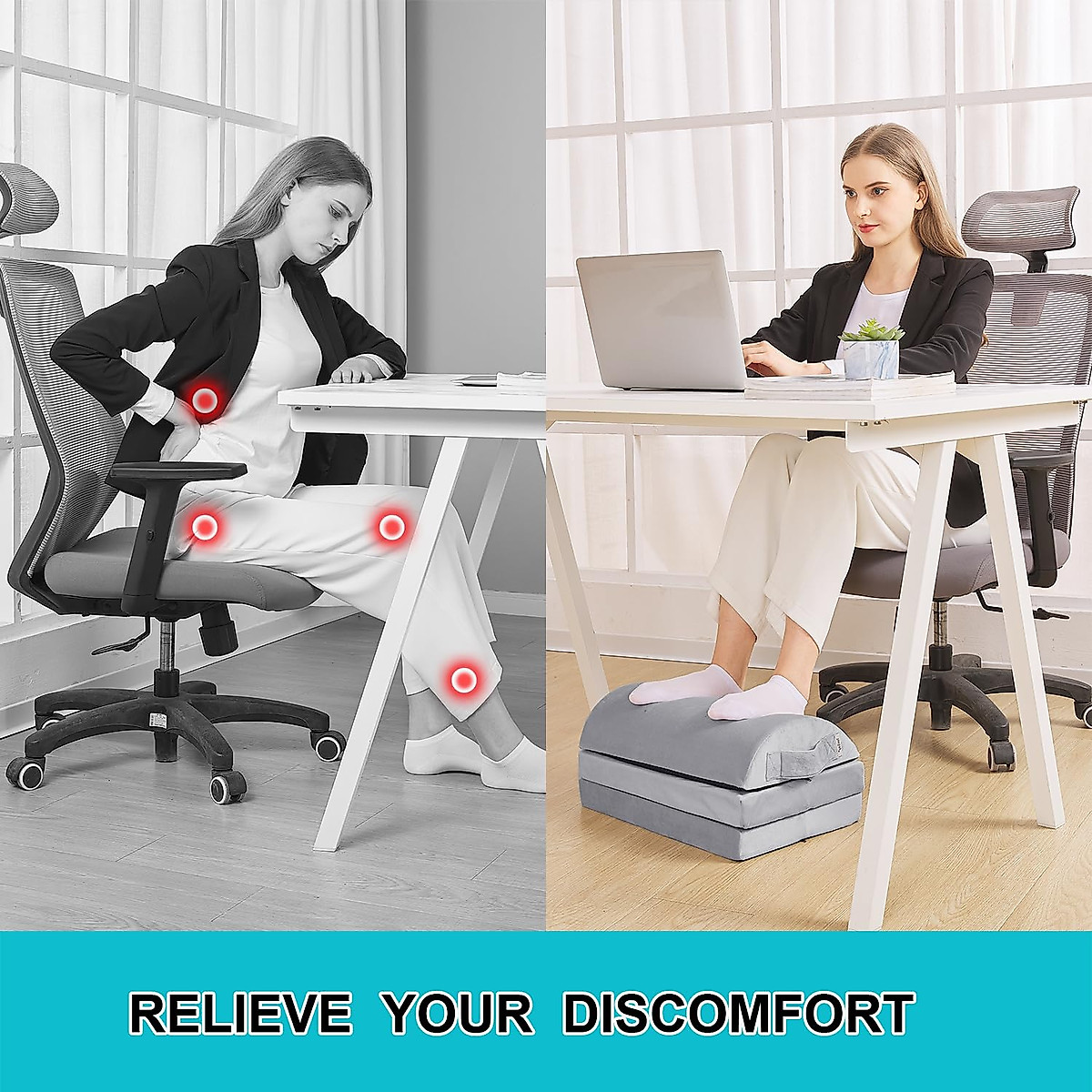 TokSay Foot Rest for Under Desk with 3 Adjust Heights - Memory Foam Foot Stool - Back, Lumbar, and Knee Pain Relief - Perfect for Office, Home, Working and Gaming Use (Gray)