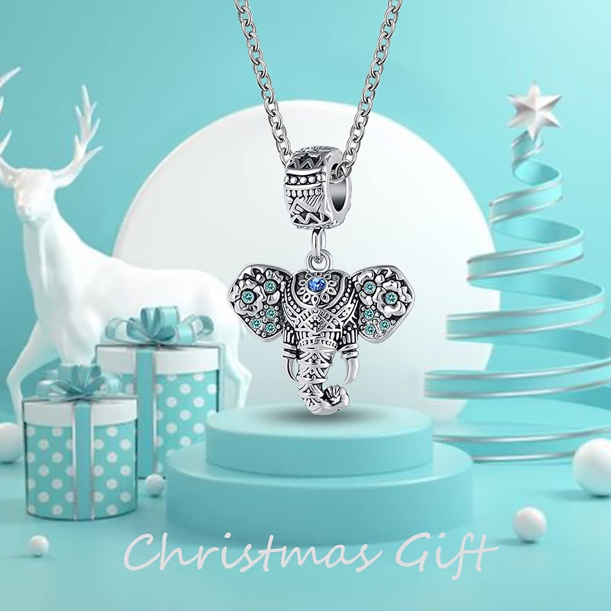 QeenseKc Good Luck Elephant Pendant Charm Lucky Animal Birthstone Bead for Pandora Bracelet, Aut-117_Elephant_09