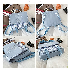 YUESUO Japanese Kawaii Plaid Bear Strawberry Backpack 3 Way Multi Bag for Girl Women JK Lolita Student Cosplay Satchel Book Bag (Pink,Medium)