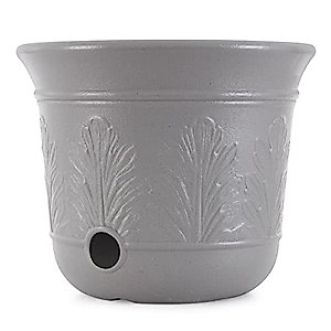 Suncast CPLHPL100 300 Foot Heavy Duty 5 Gallon Decorative Resin Garden Hose Pot for Expandable and Lightweight Hoses, Gray