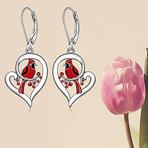 Red Cardinal Earrings Bird Earrings for Women Cardinal Appear When Angels Are Near Sterling Silver Cardinal Memorial Gifts for Loss of Loved One