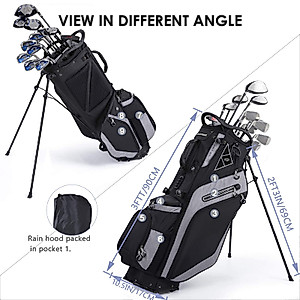 LIVSINGOLF Golf Stand Bag 14 Way Top Dividers Ergonomic with Stand 8 Pockets, Dual Strap, Rain Hood (Black)