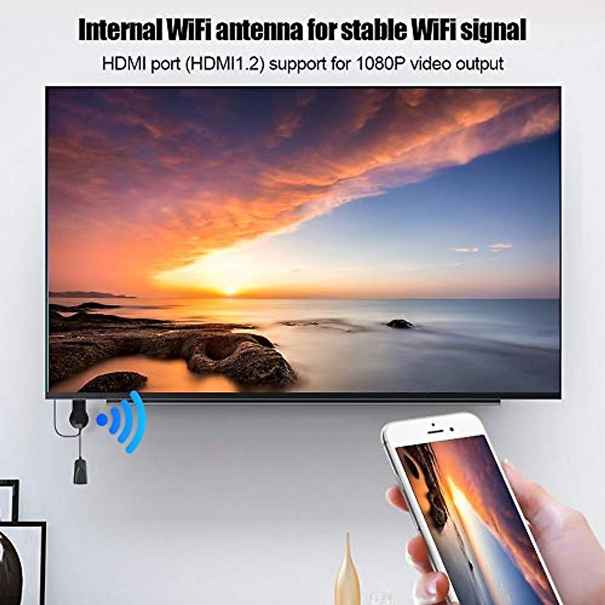 Wireless WiFi Display Dongle, 2.4G Wireless HDMI Display Adapter Receiver 1080P 4K Wireless WiFi Adapter Mirroring Screen Support for Miracast for DLNA for Airplay for Home Theater Game Video Meeting