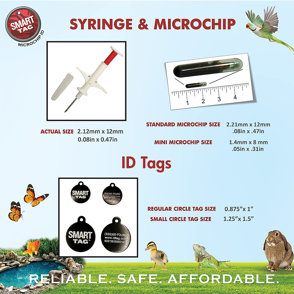 SMART TAG ISO Data Microchip with Lifetime Pet Recovery Service/24-7 US Call Center/Free Registration, Implanter & Metal ID Tag for Dogs, Cats, Horses & All Animals, 12 Gauge/25 Pack