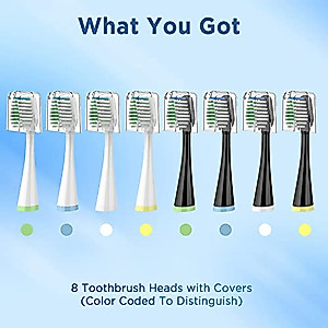 Replacement Brush Heads with Covers for AquaSonic Duo, 4 White & 4 Black Toothbrush Heads