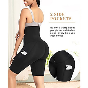 FeelinGirl Tummy Control Shapewear Shorts for Women High Waisted Body Shaper Waist Trainer Leggings with Pockets