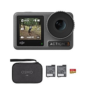 DJI Osmo Action 3 Creator Combo, Action Camera 4K + 155° Super-Wide FOV, 10-Bit Color Depth, Stabilization, Cold Resistant, 2 Batteries and 32GB microSD Card, Mini Action Camera for Vlog