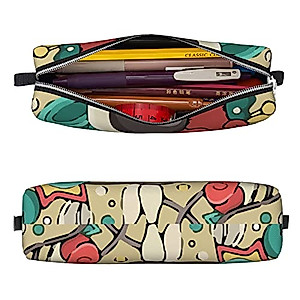 allgobee Pu Leather Pencil Bag Pen Case Bowling-Doodle-Bowl-Pattern Students Stationery Pouch Pencil Holder Desk Organizer