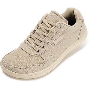 WHITIN Wide Toe Box Shoes for Women Canvas Minimalist Barefoot Sneakers Zero Drop Sole Minimus Size 9 Fashion Training Beige 40
