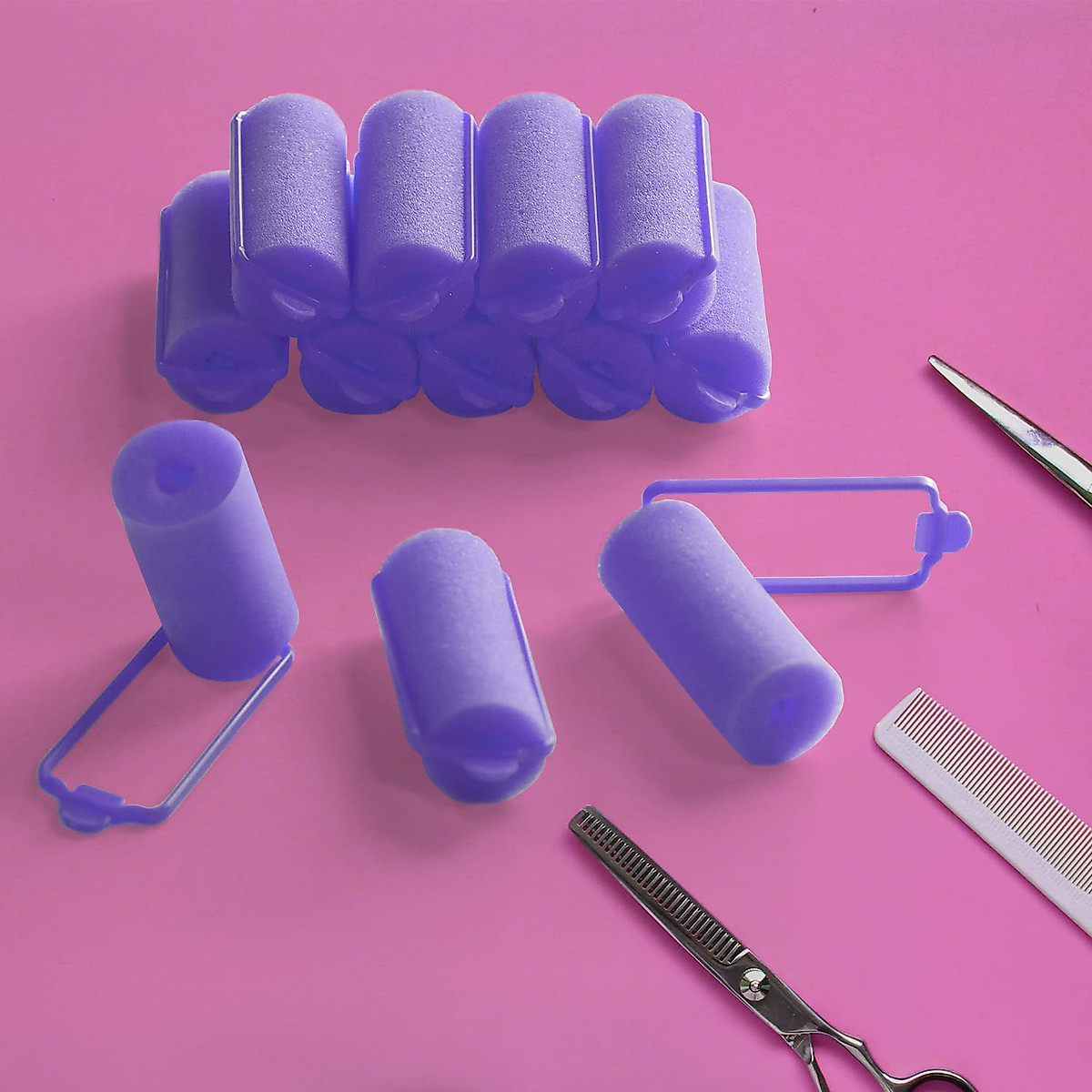 Amzpus 36 Pieces Foam Sponge Hair Rollers - Purple (2.8x0.98inch), Hair Styling Curlers for Hair