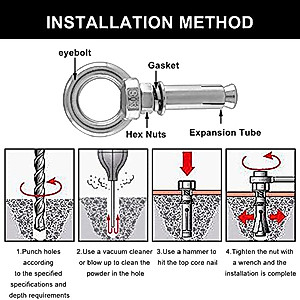 Augiimor 5PCS M6 x 60mm Ring Lifting Expansion Eyebolt Bolt Screw, 304 Stainless Steel Wall Concrete Brick Anchor Bolt
