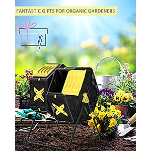 2 X 18.5 Gal Dual Chamber Compost Tumbling Bin from BPA Free Material - Outdoor Rotating Chamber Composters，with Easy-Turn, Fast-Working System for Garden/Patio