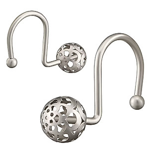 Gracelife 12Pcs Hollow Ball Shower Curtain Hooks Luxury Quality Rustproof Stainless Steel Shower Curtain Rings Hooks for Bathroom Rod (Nickel)