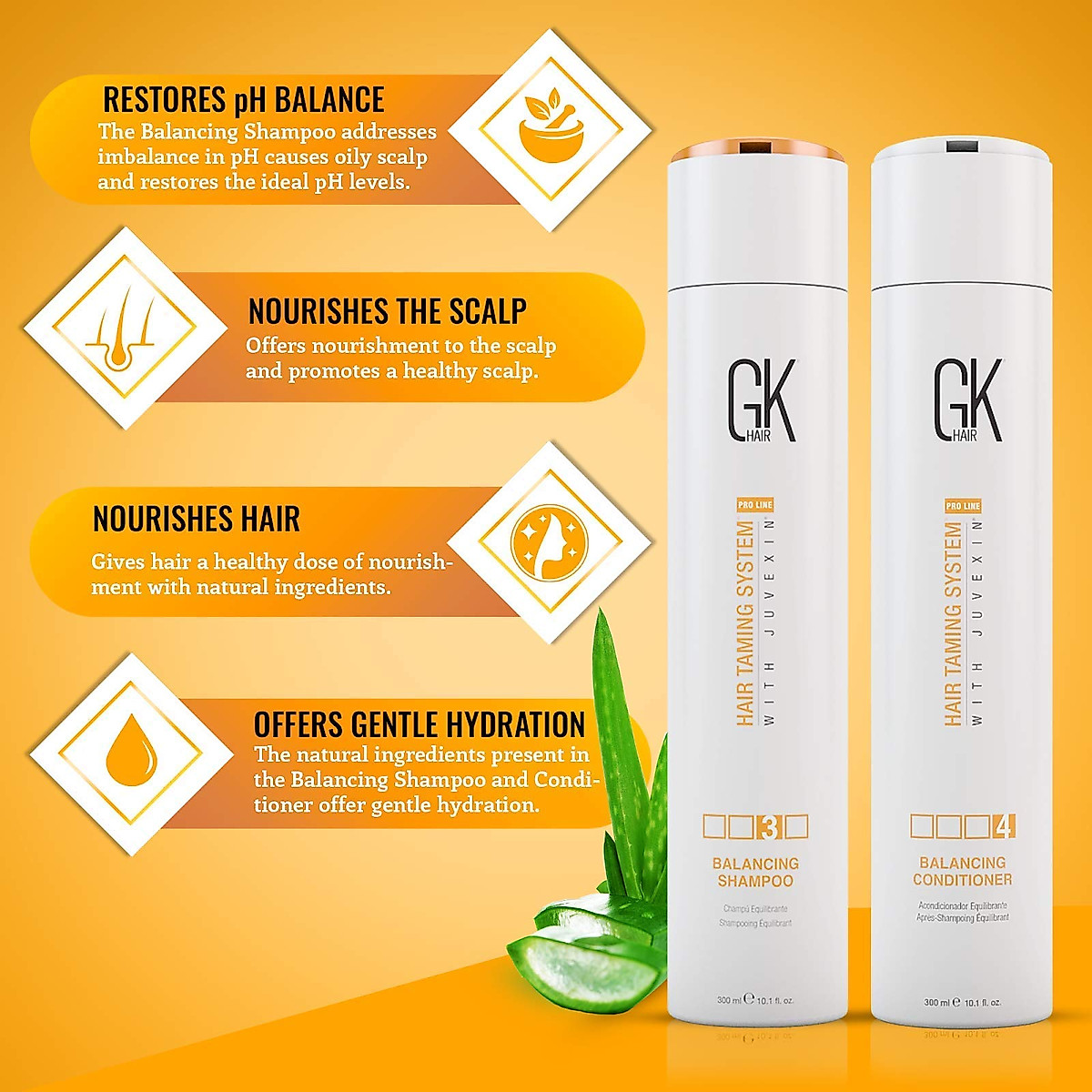 GK HAIR Global Keratin Balancing Shampoo and Conditioner Sets (10.1 Fl Oz/300ml) For Oily & Color Treated Hair Deep Cleansing Ideal for Over-Processed and Environmentally Stressed Hair