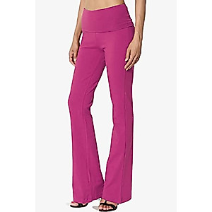 Women's Basic Foldover Waistband Comfy Stretch Cotton Boot Cut Lounge Yoga Pants Magenta 2X