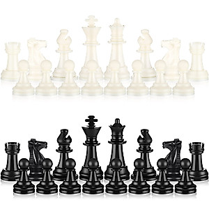 Chess Pieces Plastic Pawn Chess Pieces 95 mm/ 3.7 Inch King's Height Tournament Chess Set with Storage Bag for Chess Board Game, Set of 32 Chess, White and Black (Pieces Only)