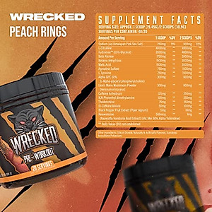 Huge Supplements Wrecked Pre-Workout Powder, 30G+ Ingredients Per Serving to Boost Energy, Pumps, and Focus with L-Citrulline, Beta-Alanine, Hydromax, L-Tyrosine, and No Useless Fillers (40 Servings)