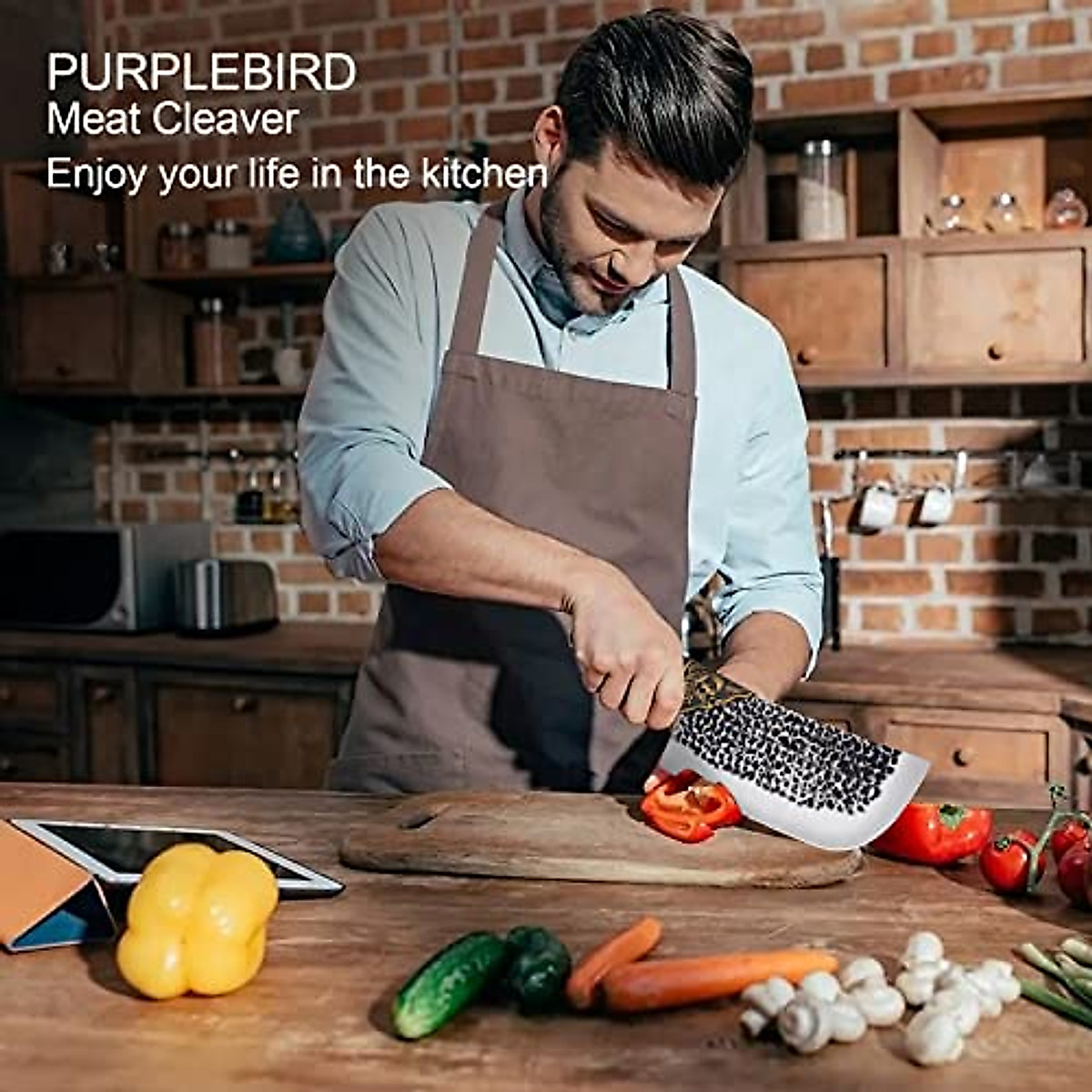 PURPLEBIRD Heavy-Duty Butcher Knife Meat Cleaver Hand Forged Bone Chopping Knife Ultra Sharp Kitchen Knife for with Gift Box