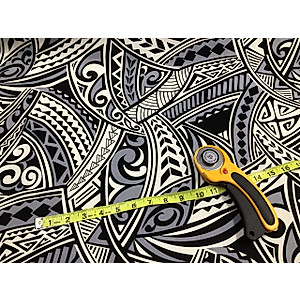 Gray Tribal Hawaiian Print Fabric Sold by The Yard
