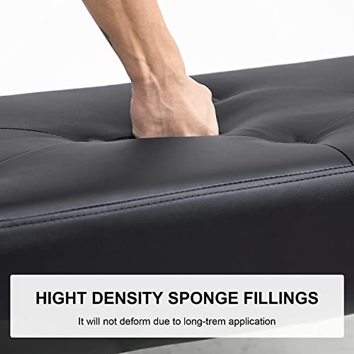 Furnimart Faux Leather Bench Ottoman, Tufted Button Bedroom Benches Footrest in Solid Metal Legs, Long and Dining Bench, Indoor Bench for Entryway Living Room Bedroom (Leather-Black)