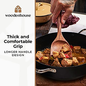 Wooden Spoons for Cooking, Wooden Cooking Utensils Set with Holder & Spoon Rest, Teak Wood Spoons and Wooden Spatula for Cooking, Nonstick Natural and Healthy Kitchen Cookware, Durable Set of 13pcs