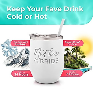 Mother of the Bride Engraved Stainless Steel Tumbler Cup with Lid and Straw - Gift for Mom - Bride, Bridal Shower, Wedding, Engagement Party - Mom's Travel Tumbler - Travel Mug for Bride's Mom