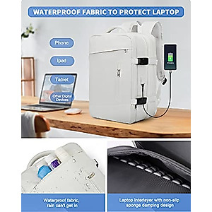 Large Travel Backpack for Women,Carry On Backpack,Expandable Airline Airplane Approved Weekender Backpack,Hiking Backpack,Laptop Backpack with USB Charging Port,Waterproof 40L Backpack Bag, White