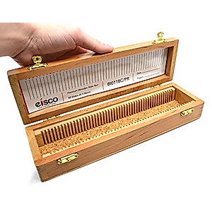 EISCO Wooden Slide Box for Size 45mm x 30mm Slides, Holds 50 Slides, Double Clasp Lid Labs