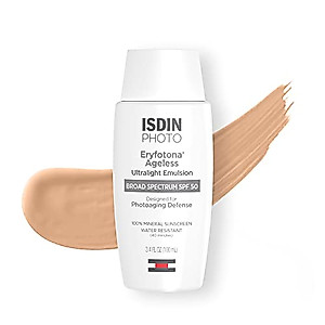 ISDIN Eryfotona Ageless Sunscreen Zinc Oxide and 100% Mineral Tinted Sunscreen SPF 50+, 3.4 Fl Oz
