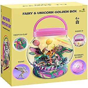 Light-Up & Paintable Fairy and Unicorn Terrarium Kit for Kids, Birthday Gifts For Girls, Unicorn Toys, DIY Arts & Crafts Presents Stuff for Age 4 5 6 7 8-12 Year Old Girl Gift, Science Clay Activities