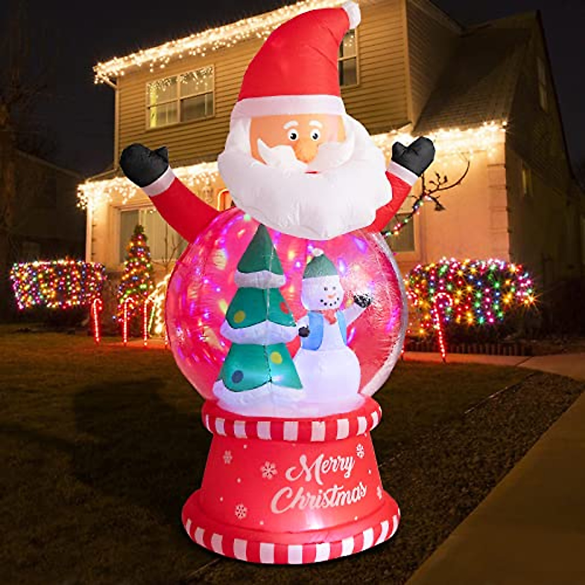 WONDER GARDEN Christmas Inflatable Blow Up Santa Claus with Build-in Rotating LEDs Inflatables for Holiday Party Xmas Lawn Garden Yard Decorations