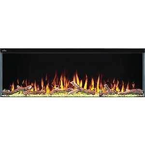 Napoleon Trivista Primis 60 3-Sided Electric Linear Fireplace - Built-in Design - Multi-Color Flames with Large Crystal Cubes and Natural Looking Birch Logs - NEFB60H-3SV