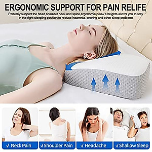 Femont Cervical Memory Foam Pillow,Contour Pillow for Pain Relief Sleeping,Neck Support Sleeping Bed Pillow for Side Back Stomach Sleepers,Breathable Washable Cover,Giftable