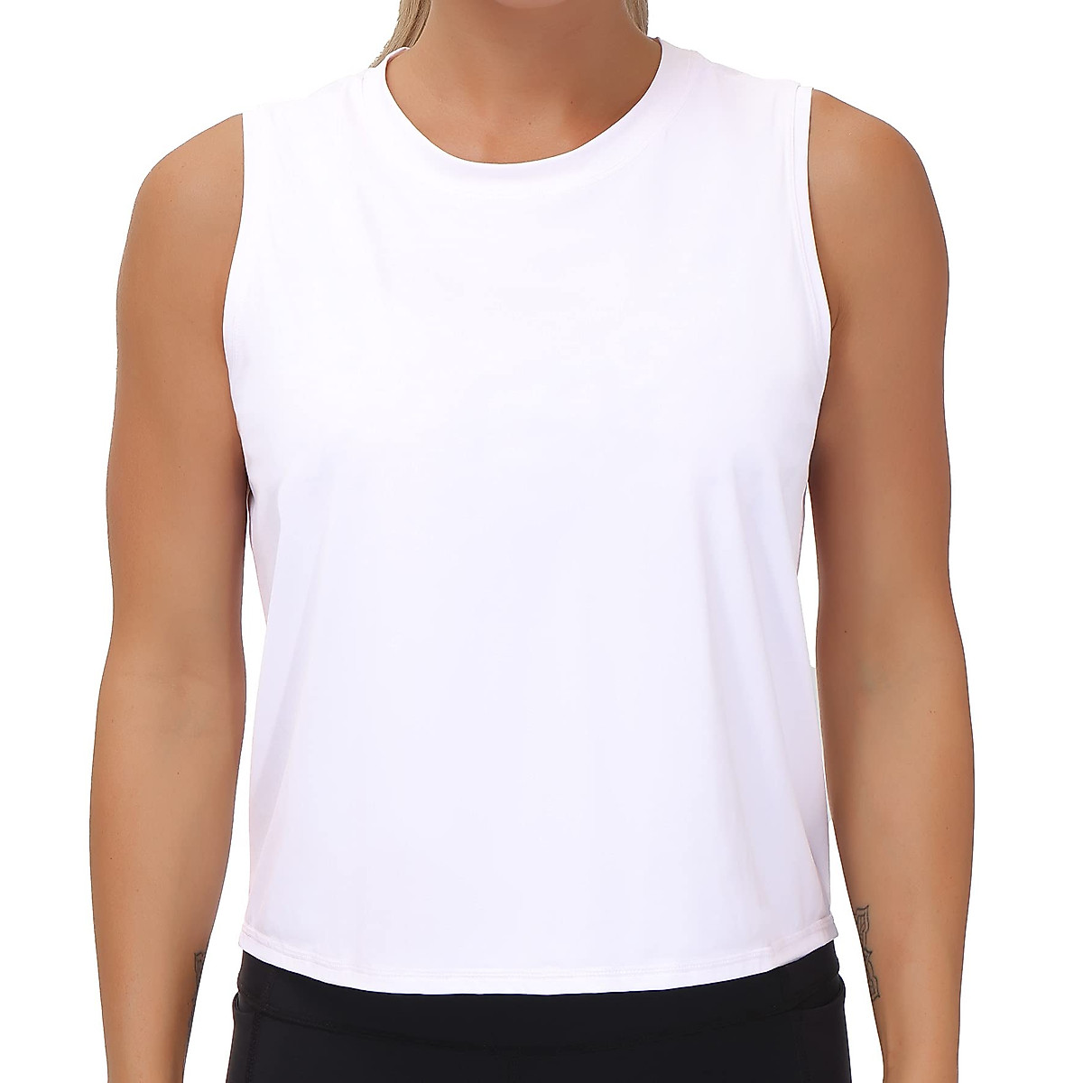Ice Silk Workout Tops for Women Quick Dry Muscle Gym Running Shirts Sleeveless Flowy Yoga Tank Tops (White, Large)