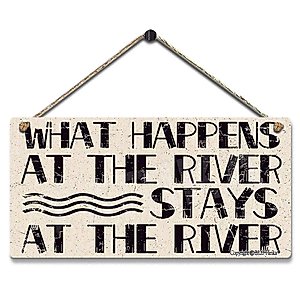What Happens at The River Stays at The River 8X12 Inch Vintage Look Tin Decoration Plaque Sign for Home Kitchen Bathroom Farm Garden Garage Inspirational Quotes Wall Decor