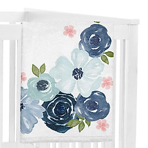 Sweet Jojo Designs Watercolor Floral Girl Milestone Blanket Monthly Newborn First Year Growth Mat Baby Shower Memory Keepsake Gift Picture - Navy Blue and Blush Pink Boho Shabby Chic Rose Flower
