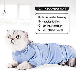 Cat Recovery Suit After Surgery, Pet Recovery Wear for Abdominal Wounds Cat Onesie Cone E-Collar Alternative,Blue L