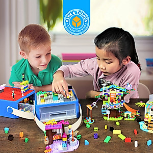 Bins & Things Lego Storage, Bin Box Organizer - Set of 2 Kids Toy Storage Containers - Small Brick Shaped Tub Organizers for Legos, Barbie Dolls, Hot Wheels and Beyblade- Anti-Lego Mess Organizer