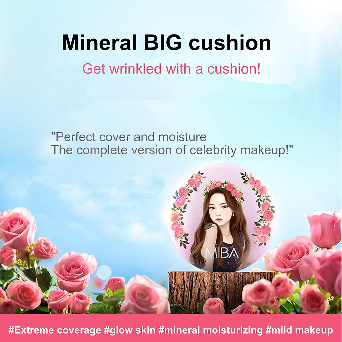 MIBA Ion Calcium Foundation Double Cushion. Apply mineral. Keeps clean makeup even after multiple coats. Includes 2 big size puffs (#23 Natural Skin)