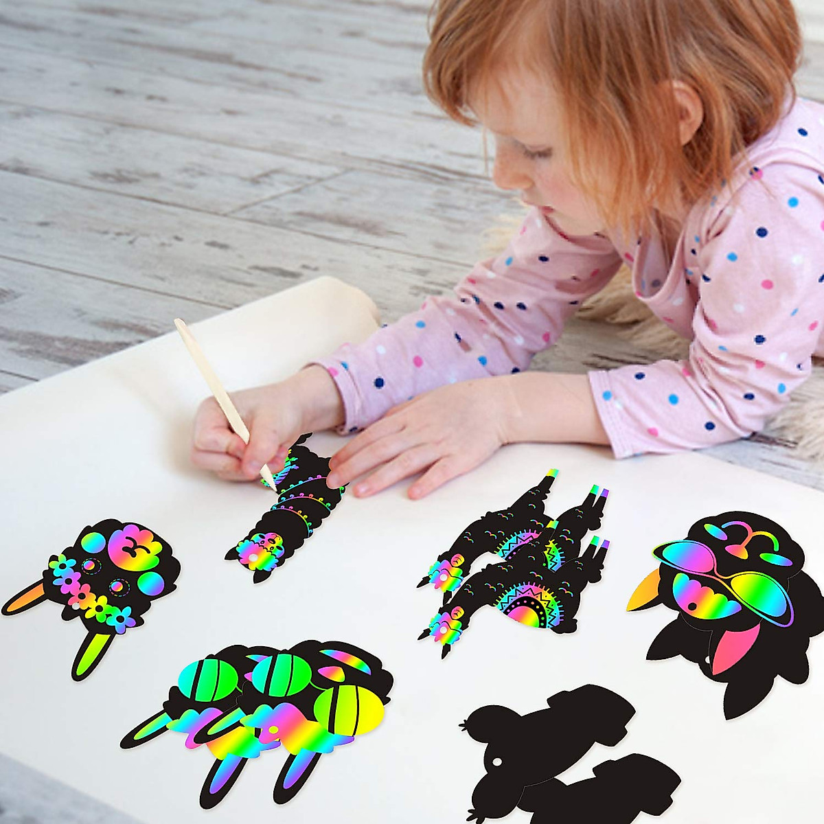 WATINC 60 pcs Alpaca Scratch Cards Art Set for Kids and Adults,DIY Color Card Art Craft Kit, Llama Carnival Party Favor,Llama Themed Fun Game, 6 Styles with Ribbon &Wood Stylus